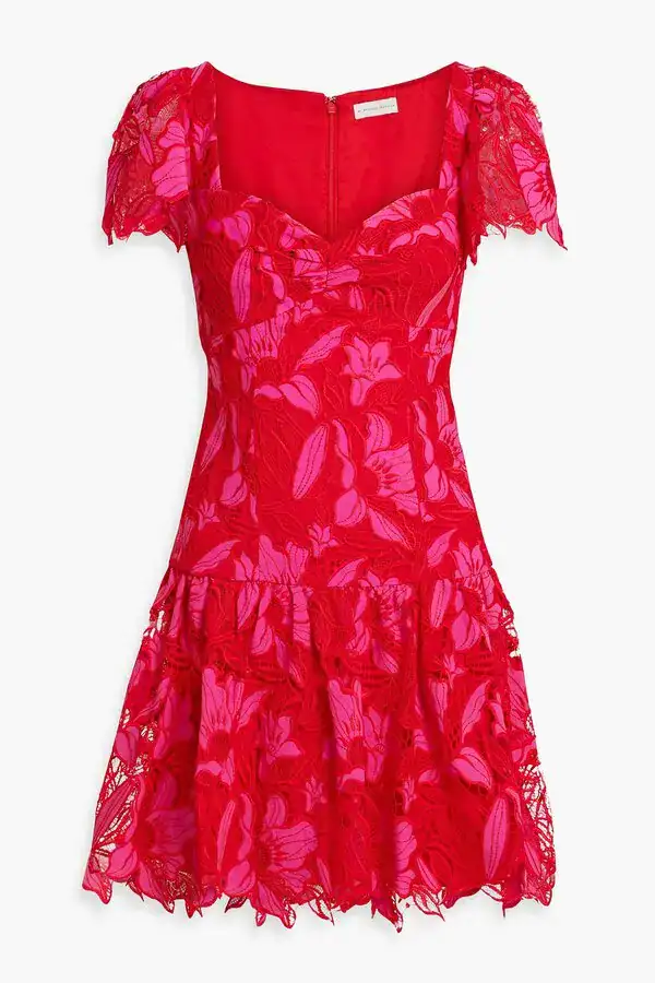 Monique Lhuillier Gathered Guipure Lace Mini Dress In Fuchsia - 51% Off |  Editorialist