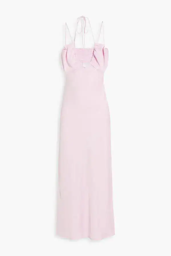 A.L.C. Sienna Cutout Shirred Satin Midi Dress In Pastel Pink - 90% Off |  Editorialist