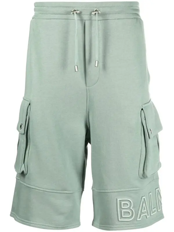 Balmain Embossed Logo Bermuda Shorts - Green
