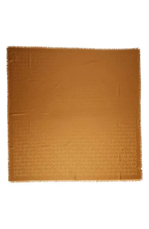 Saint Laurent Grand Allover Logo Silk & Wool Scarf - Golden Brown