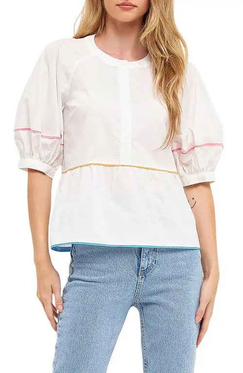 English Factory Piping Detail Cotton Blouse