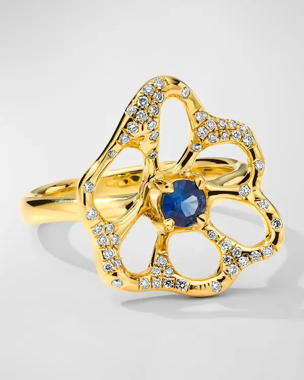Ippolita 18k Stardust Drizzle Medium Flower Ring With Diamonds - Blue Sapphire