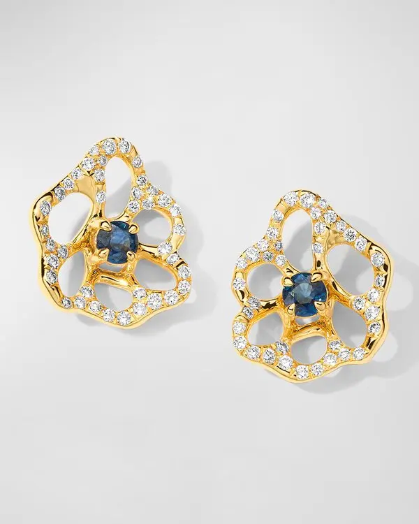 Ippolita 18k Yellow Stardust Drizzle Mini Flower Stud Earrings With Sapphire And Diamonds - Gold