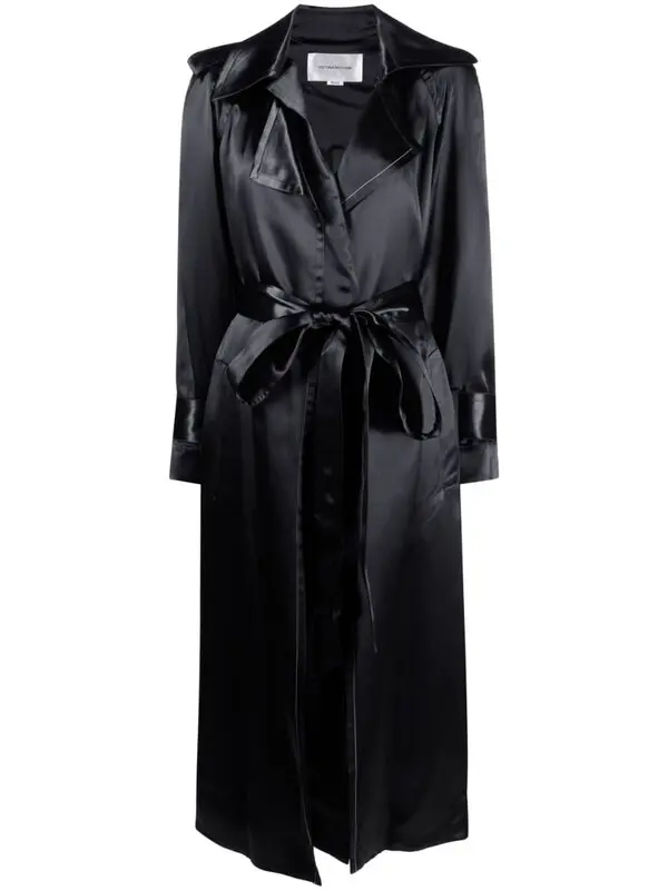 Victoria Beckham Belted Satin Trench Coat In Black 34% Off