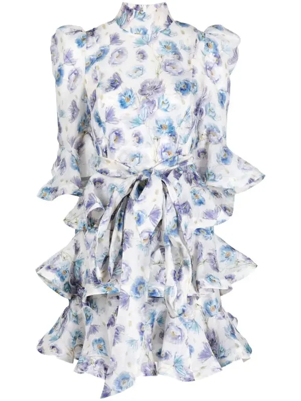 Zimmermann Tama Floral-Print Tiered Minidress - Blue | Editorialist