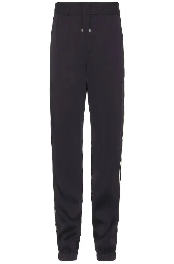 Saint Laurent Satin Detail Piping Sweatpants In Navy