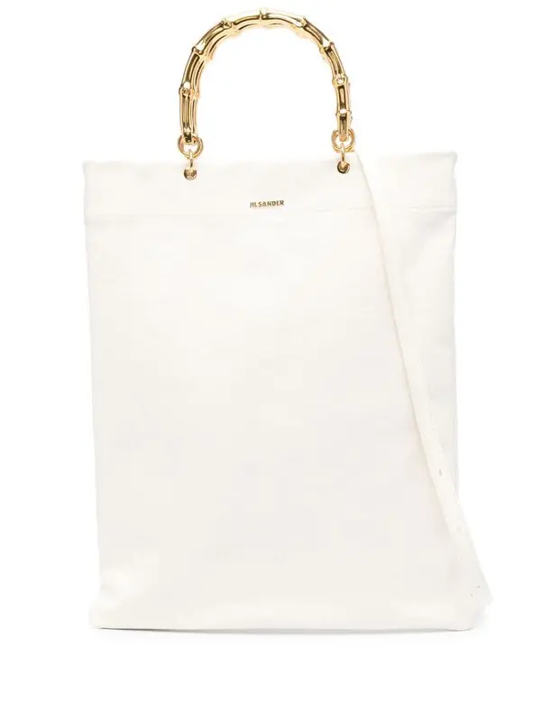 JIL SANDER Leather Tote Bag With Metallic Handle - White