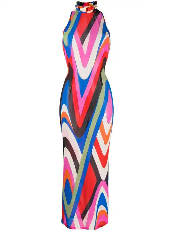 Emilio Pucci Moire-Print Mock-Neck Sleeveless Dress - Pink | Editorialist
