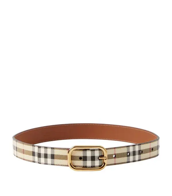 Burberry Check Print Leather Belt - Neutrals | Editorialist