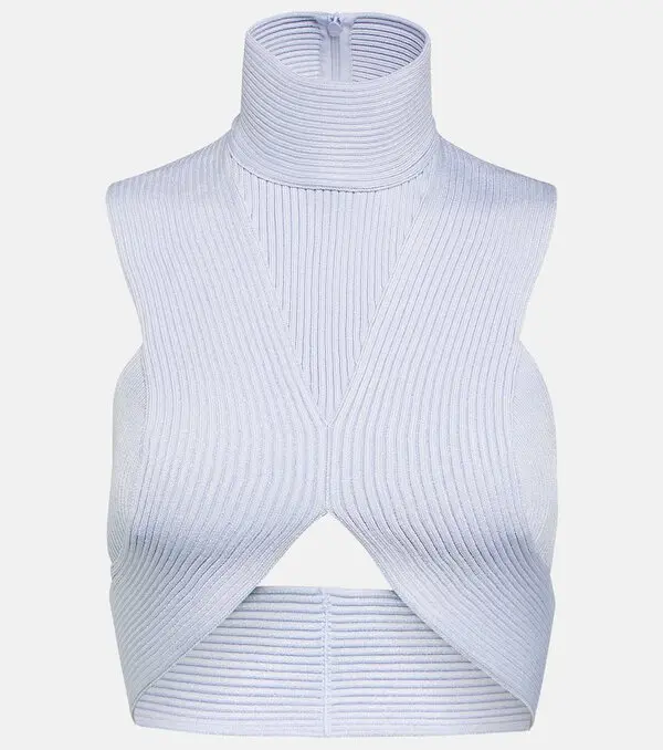 Alaïa Ribbed-knit Crop Top - Blue