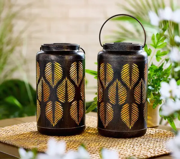 BLISS OUTDOORS Set Of 9 Tropical Leafdesign Lanterns