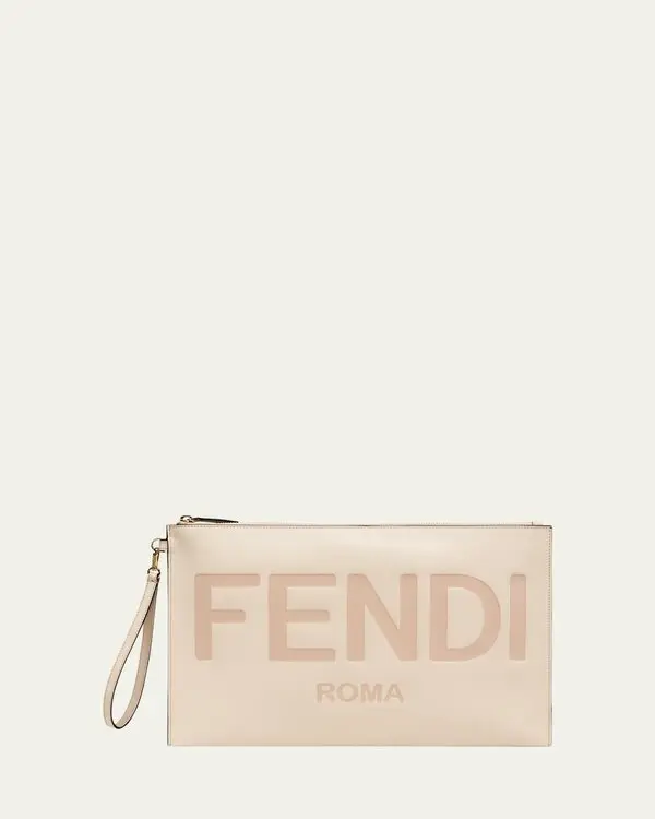 Fendi Roma Logo Large Pouch Clutch Bag Poudre Oro Editorialist