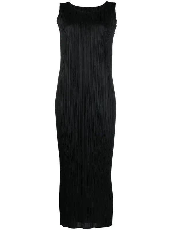 Issey Miyake Sleeveless Pleated Midi Dress - Black
