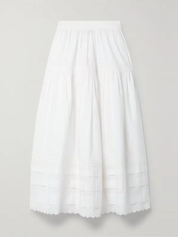 DÔEN Sebastiane Broderie Anglaise-trimmed Organic Cotton-poplin Midi Skirt - White