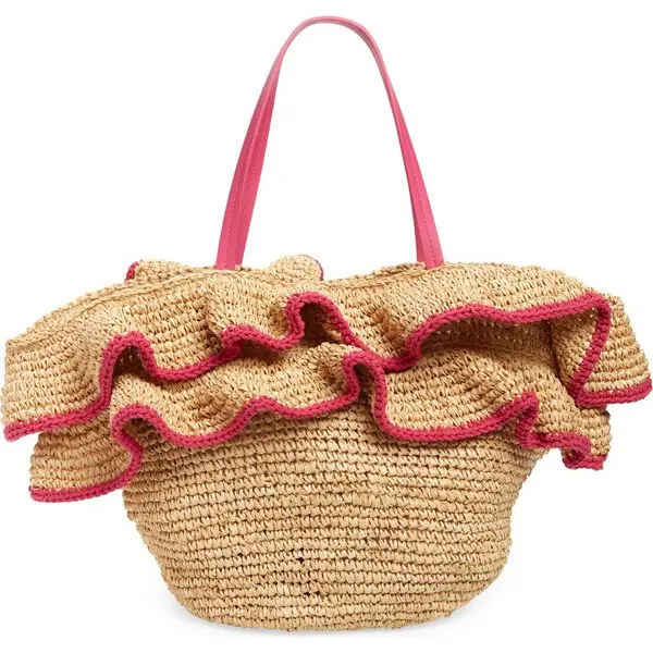 Buy BTB LOS ANGELES Joey Ruffle Raffia Tote - Turquoise At 25% Off ...