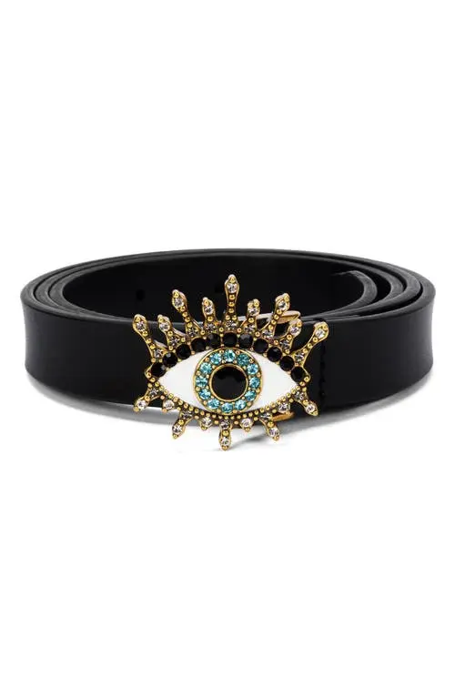 Kurt Geiger Evil Eye Leather Belt - Black/antique Brass