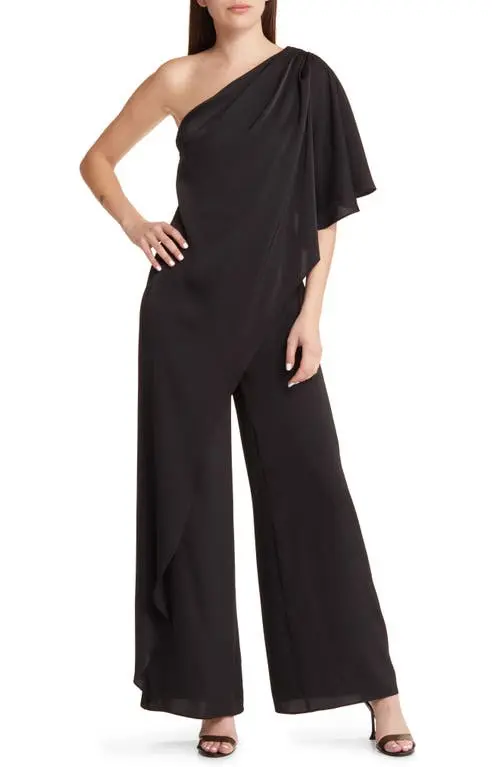 RIVER ISLAND One-shoulder Wide-leg Jumpsuit - Black