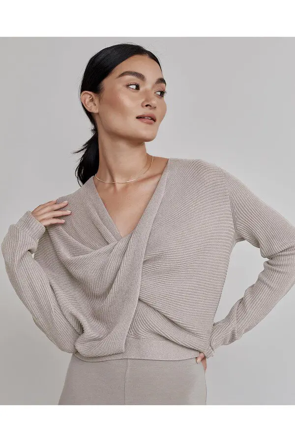 Splendid Loopknit Lyr Surplice Sweater In Grey 30% Off