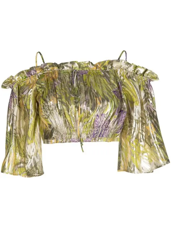 HAYLEY MENZIES Metallic Printed Off-shoulder Top