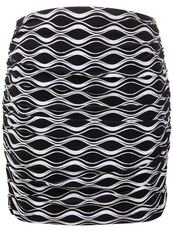 AMIR SLAMA Ruched Wave-print Mini Skirt - Black