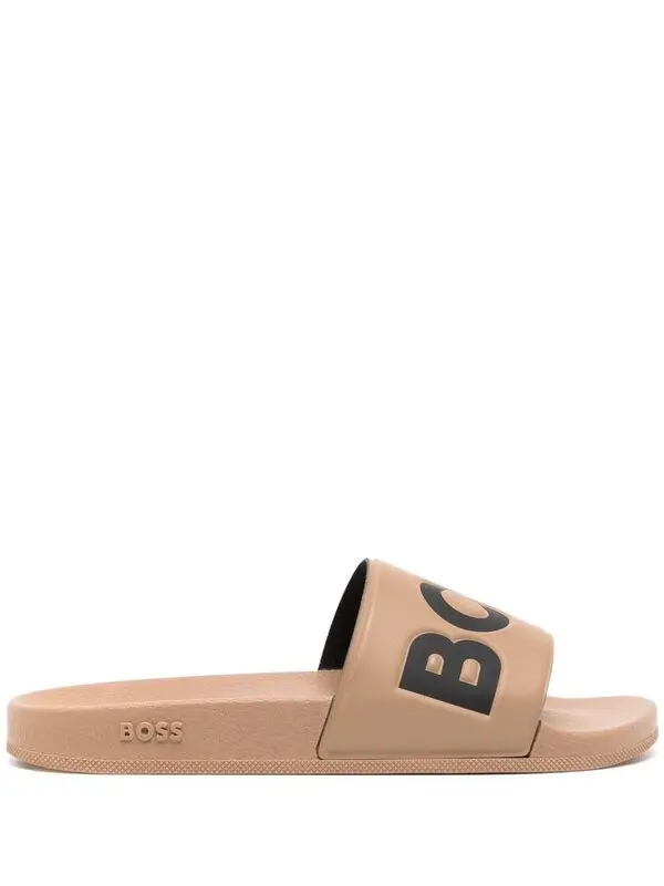 Hugo Boss Logo-Deed Pool Slides In Brown - 43% Off | Editorialist