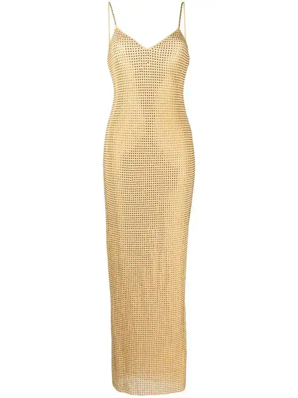 Self-Portrait Rhinestone-Embellished Mesh Maxi Dress In Yellow - 31% Off |  Editorialist