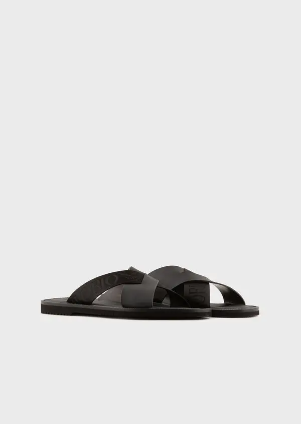 Emporio Armani Leather Cross-Over Sandals With Logo Tape 100