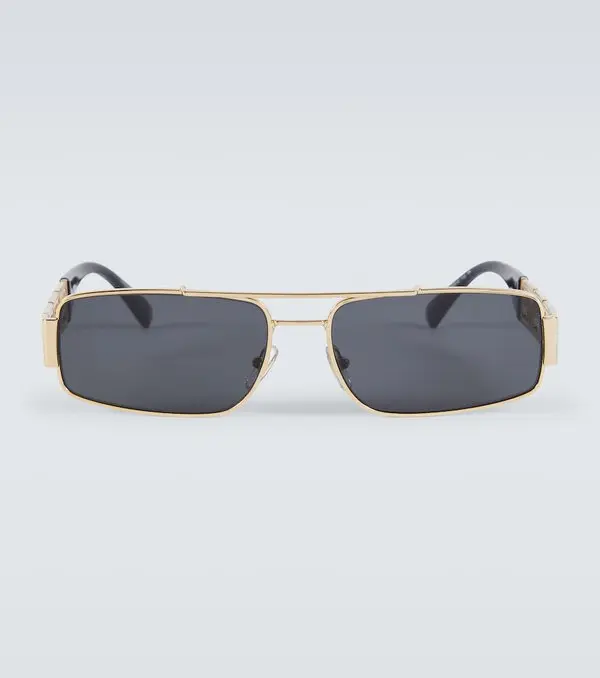 New VERSACE Sunglasses Gold Metal Greca Logo Rectangle Black Gray VERSACE VE4360 GRECA Black Gold Medusa Logo Head Rimless  main image 3