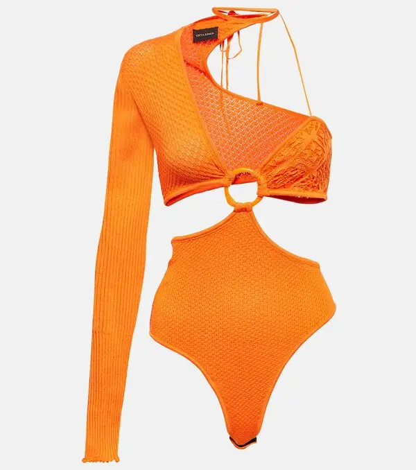 ROBERTA EINER Legato Asymmetrical Cotton-blend Bodysuit - Orange