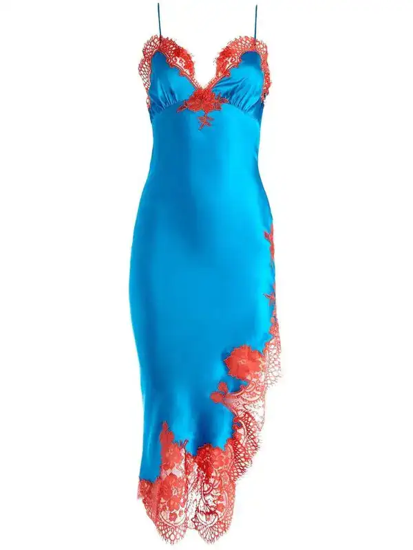 Alice + Olivia Kerr Lace-Trim Asymmetric Slip Dress In Blue - 60% Off |  Editorialist
