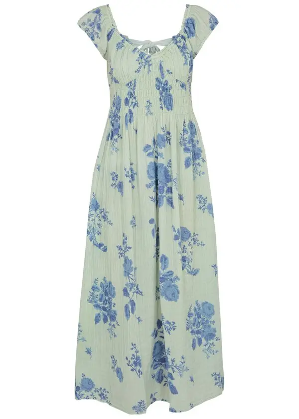 Free People Forget Me Not Floral-print Cotton Midi Dress L - Blue ...