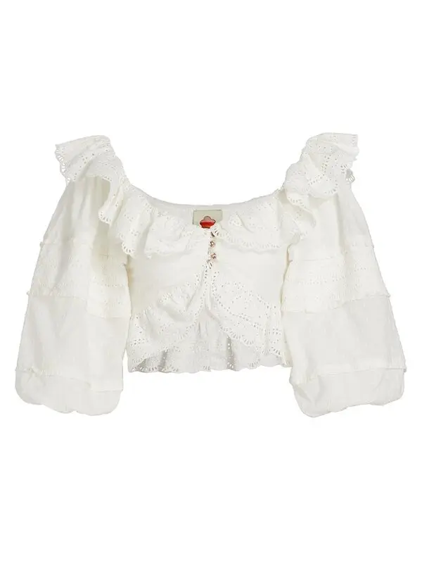 Buy Farm Rio Lace Crop Top - Off White At 69% Off | Editorialist