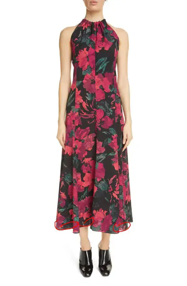 Dries Van Noten Dinamos Floral Halter Neck Dress In Black 900 - 60% Off |  Editorialist