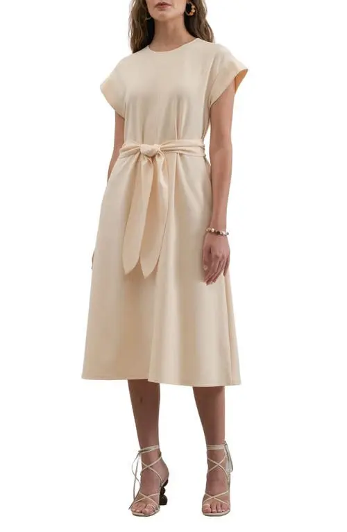knee length dresses for ladies Aisha Short Sleeve Knit Midi Dress