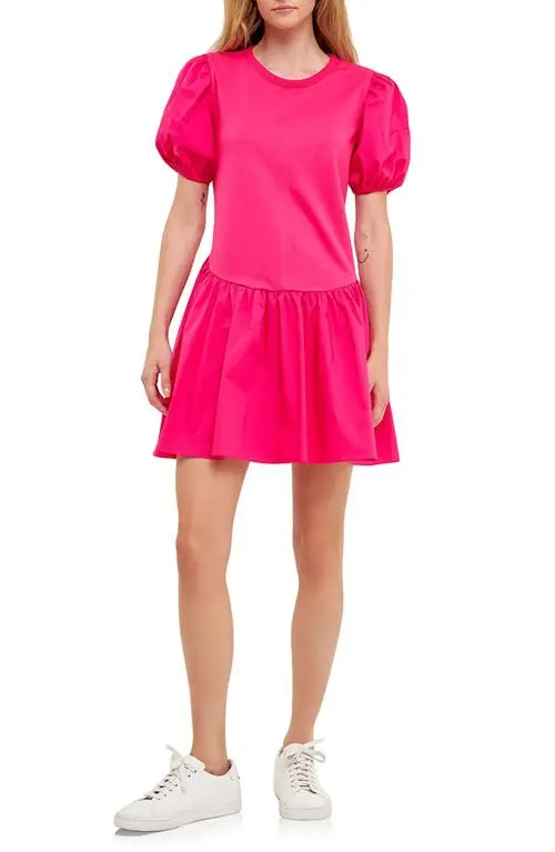 English Factory Mixed Media Mini Dress - Fuchsia