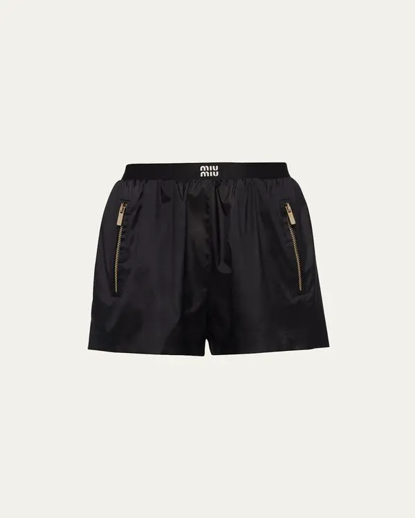 Miu Miu Logo-print Technical Silk Shorts