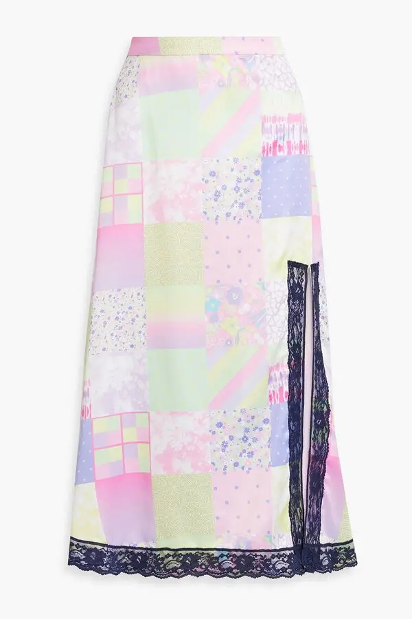 Olivia Rubin Adrianne Patchwork-effect Printed Satin Midi Skirt