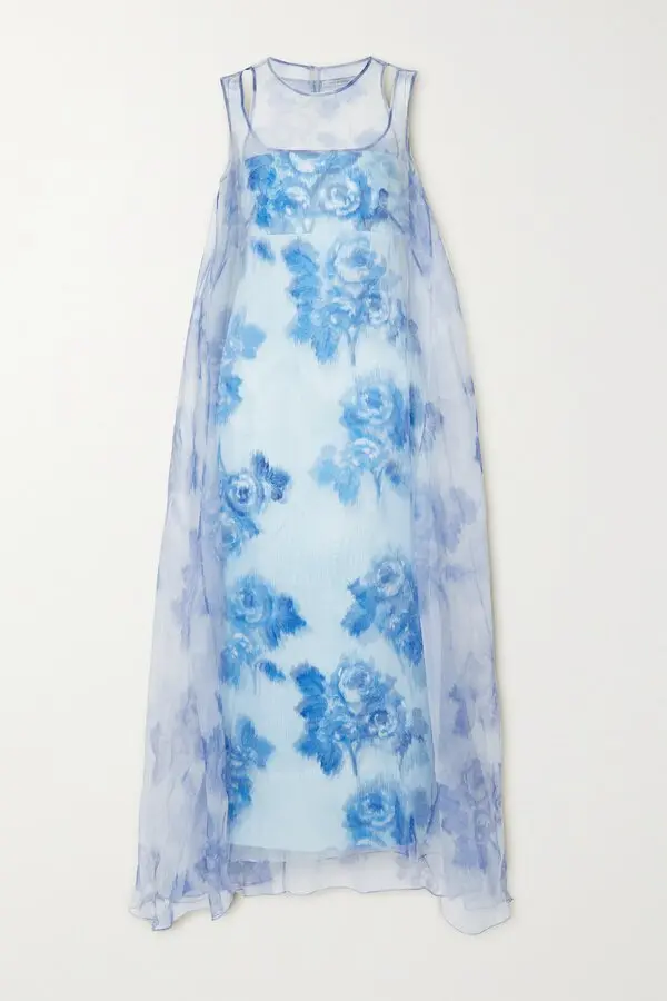 Emilia Wickstead Selina Floral-Print Silk-Organza And Taffeta Gown In Blue  - 40% Off