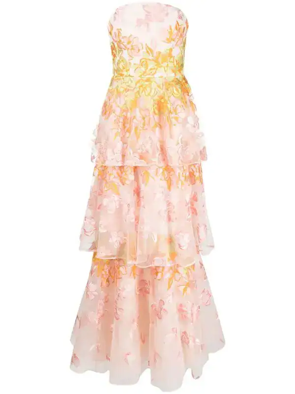 Marchesa Falling Flowers Tiered Gown - Pink | Editorialist