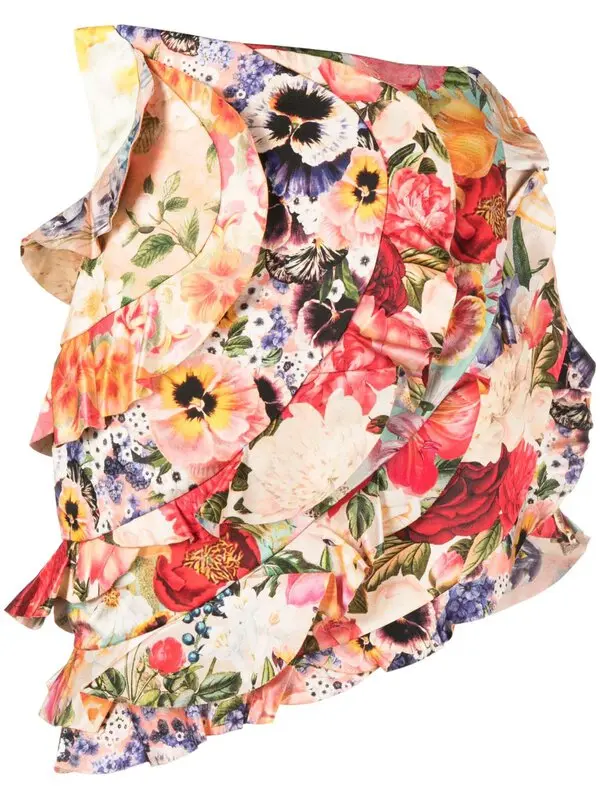 Zimmermann Spliced Floral-print Mini Skirt - Neutrals