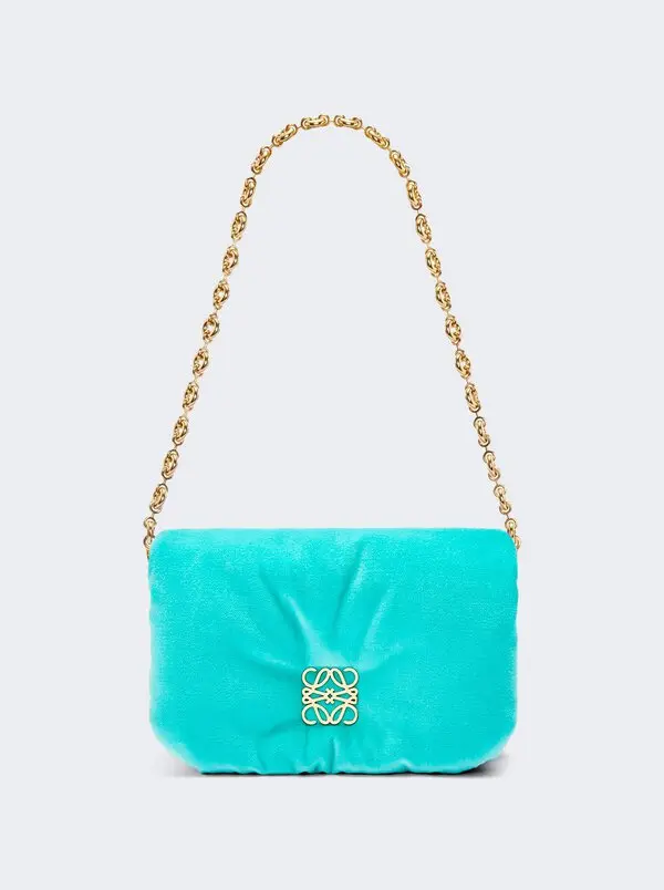 Loewe Goya Puffer Velvet Shoulder Bag - Aqua