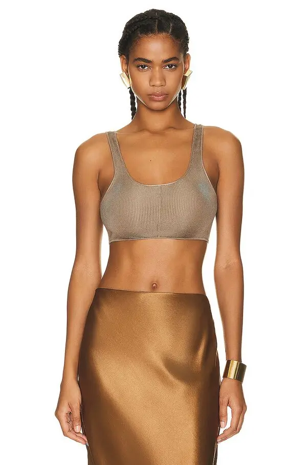 Saint Laurent Knit Bralette In Taupe