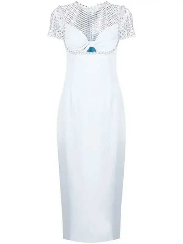 Self-Portrait Bow-Detail Diamante Midi Dress In Blue - 47% Off |  Editorialist
