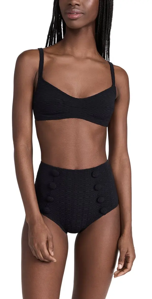 Lisa Marie Fernandez Balconette High Waist Bikini Set - Black Seersucker