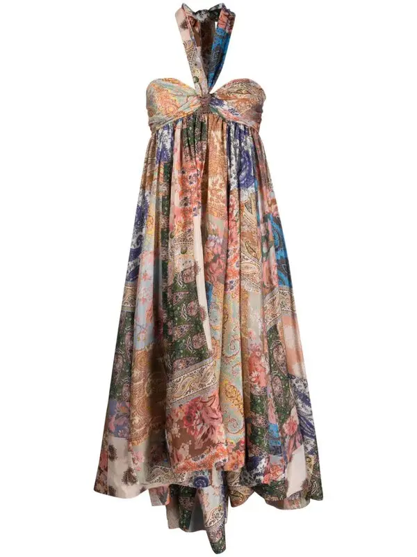 Zimmermann Devi Paisley-print Halterneck Dress - Neutrals