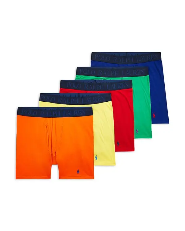 Ralph Lauren Four Way Stretch Cooling Color Blocked Boxer Briefs, Pack Of 5 - Rl Red/sailing Orange/lemon Crush/stem/c