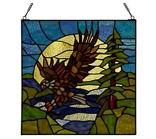 RIVER OF GOODS 14'h Bald Eagle Stained Glass Wi Ndow Panel