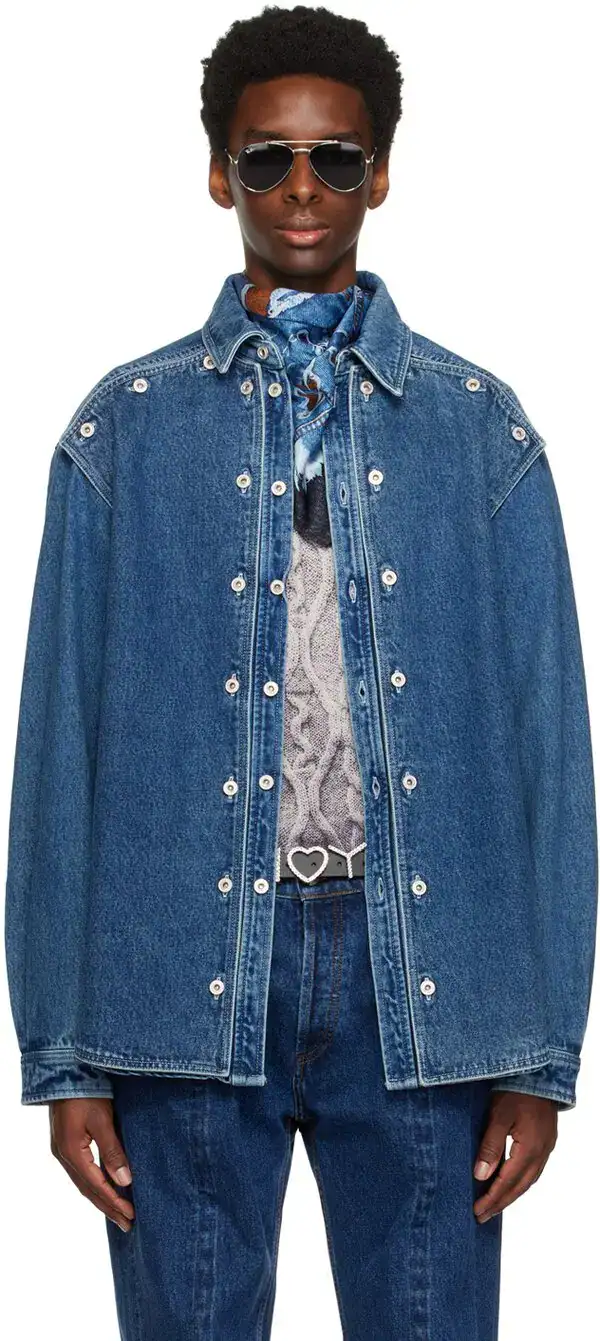 Y/Project Blue Classic Button Panel Denim Shirt In Navy - 42% Off  