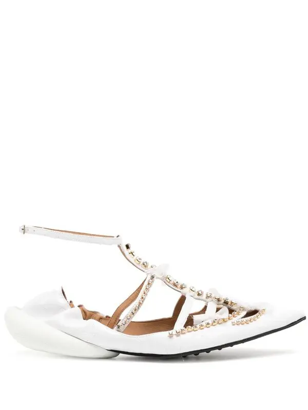 13 09 SR Tootsy Croco Leather Ballerinas - White