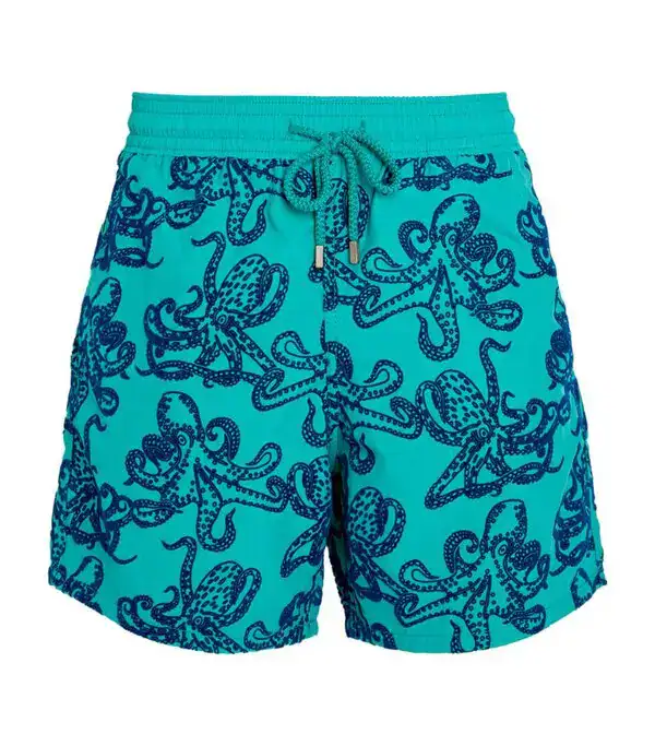 Vilebrequin Octopus Flock Print Moorea Swim Shorts Green